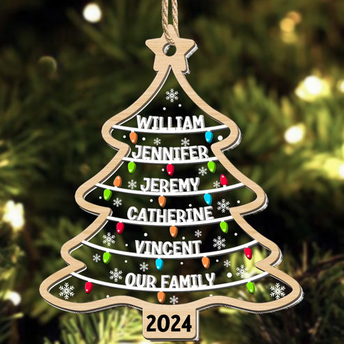 Custom Family Names Christmas Tree - Personalized Wood And Acrylic Ornament – Macorner
