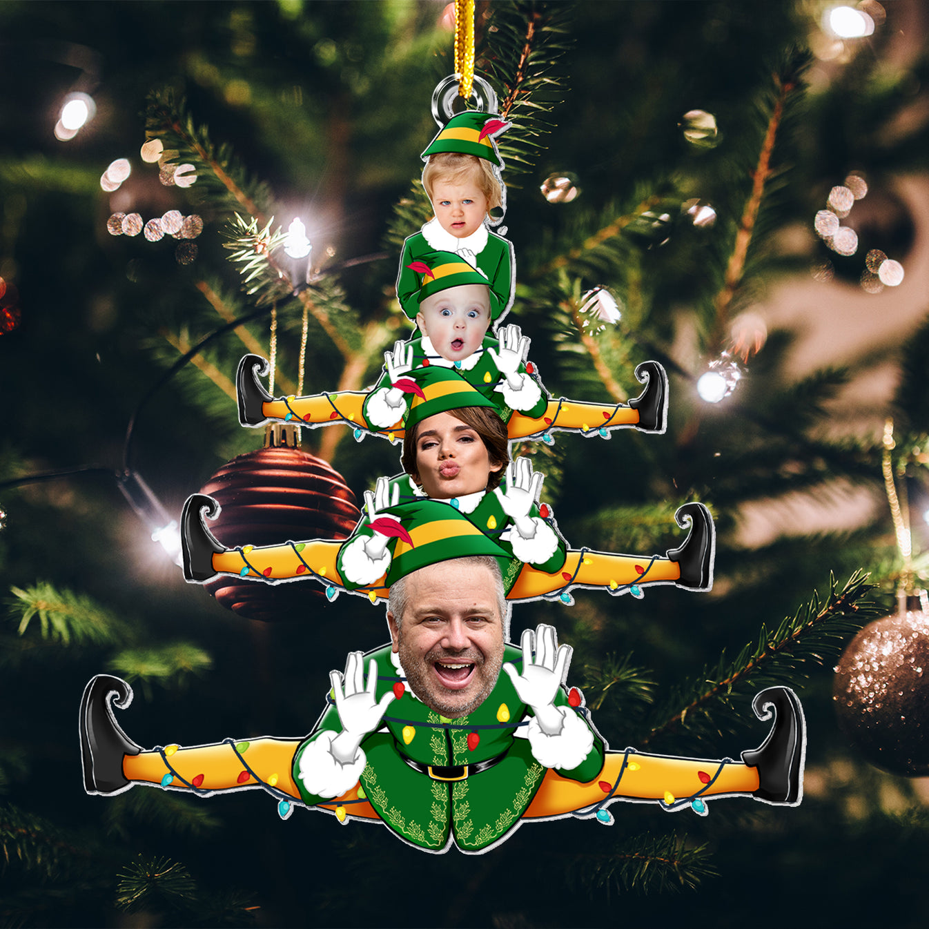 Custom Funny Elf Family Christmas Tree - Personalized Acrylic Photo ...