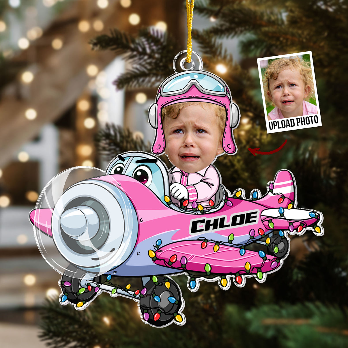 Custom Kid Face Cartoon Airplane - Personalized Acrylic Photo Ornament ...