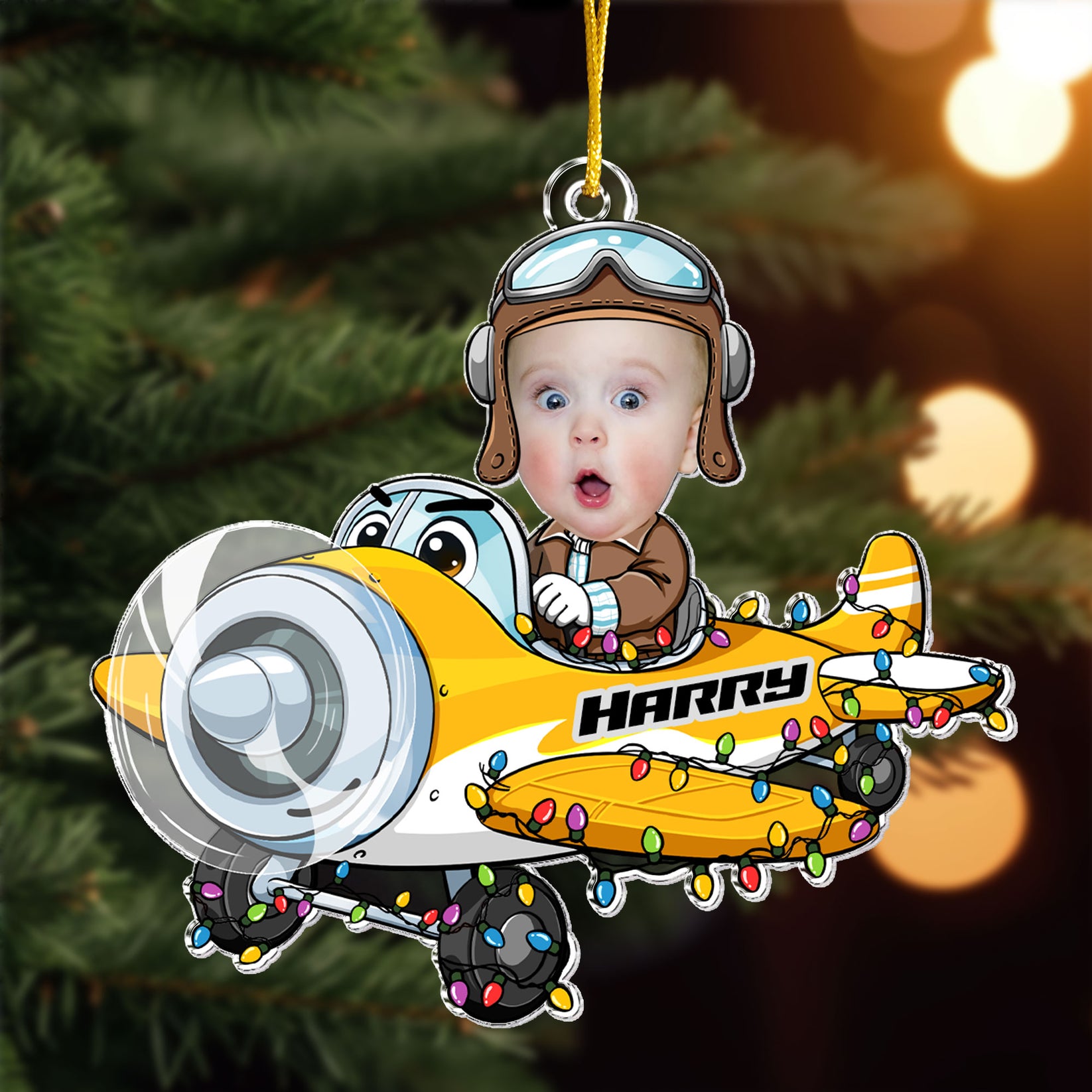 Custom Kid Face Cartoon Airplane - Personalized Acrylic Photo Ornament ...