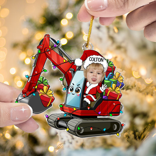Custom Kid Face Cartoon Excavator - Personalized Acrylic Photo Ornament ...