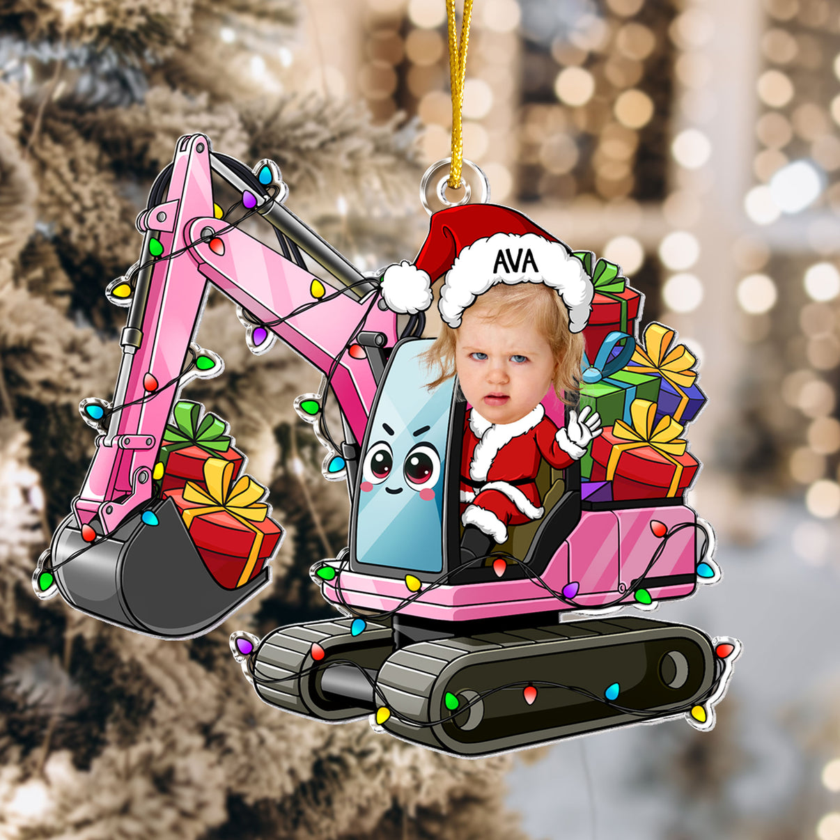 Custom Kid Face Cartoon Excavator - Personalized Acrylic Photo Ornament ...