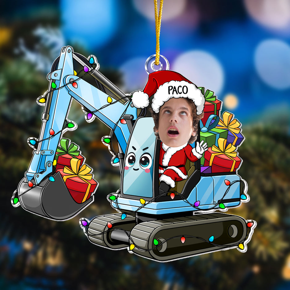 Custom Kid Face Cartoon Excavator - Personalized Acrylic Photo Ornament ...