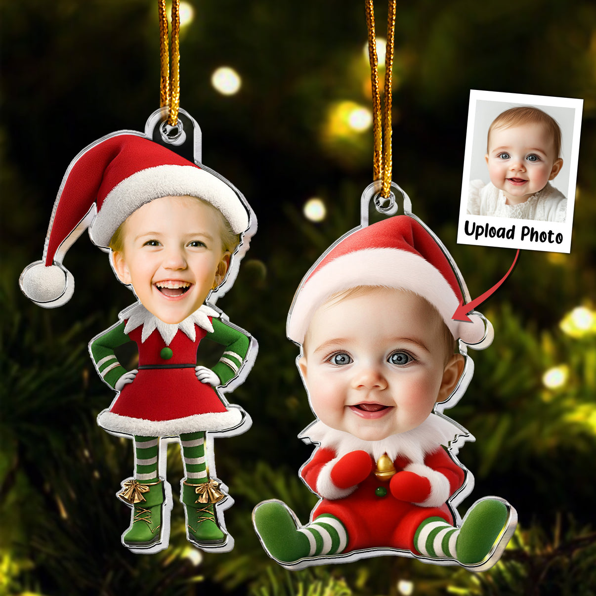 Custom Kid Face Cute Elf Baby - Personalized Acrylic Photo Ornament ...