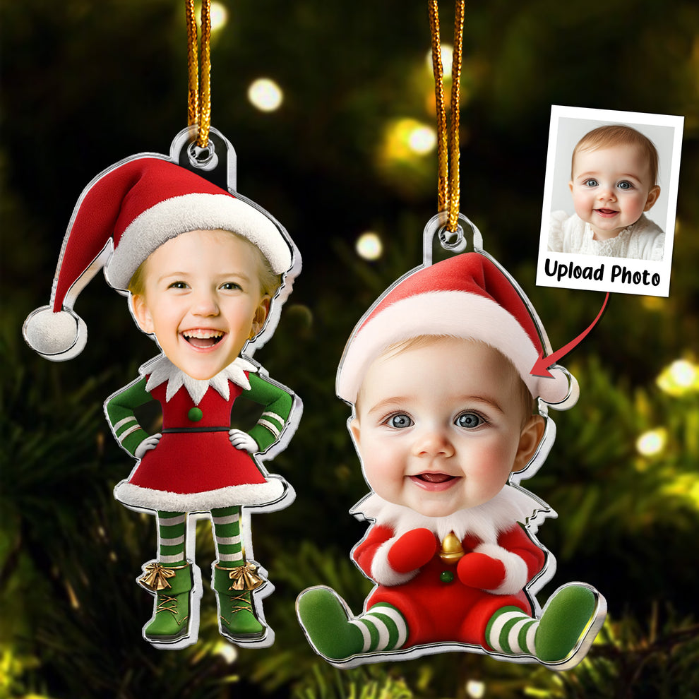 Custom Kid Face Cute Elf Baby - Personalized Acrylic Photo Ornament ...