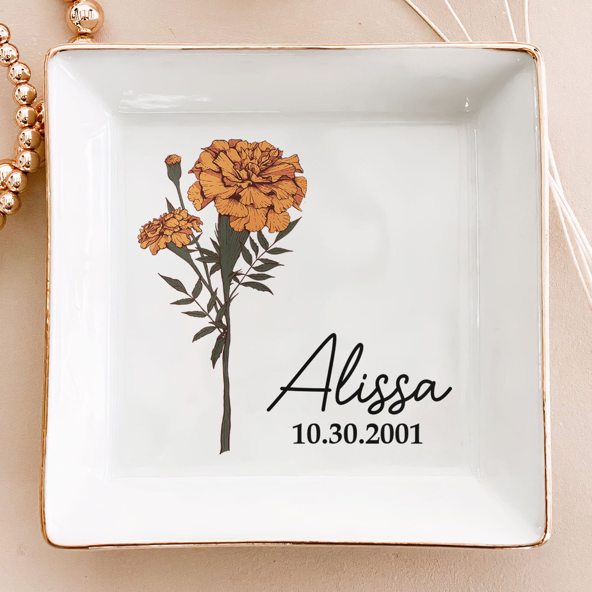 Custom Name And Birth Flower - Personalized Jewelry Dish – Macorner