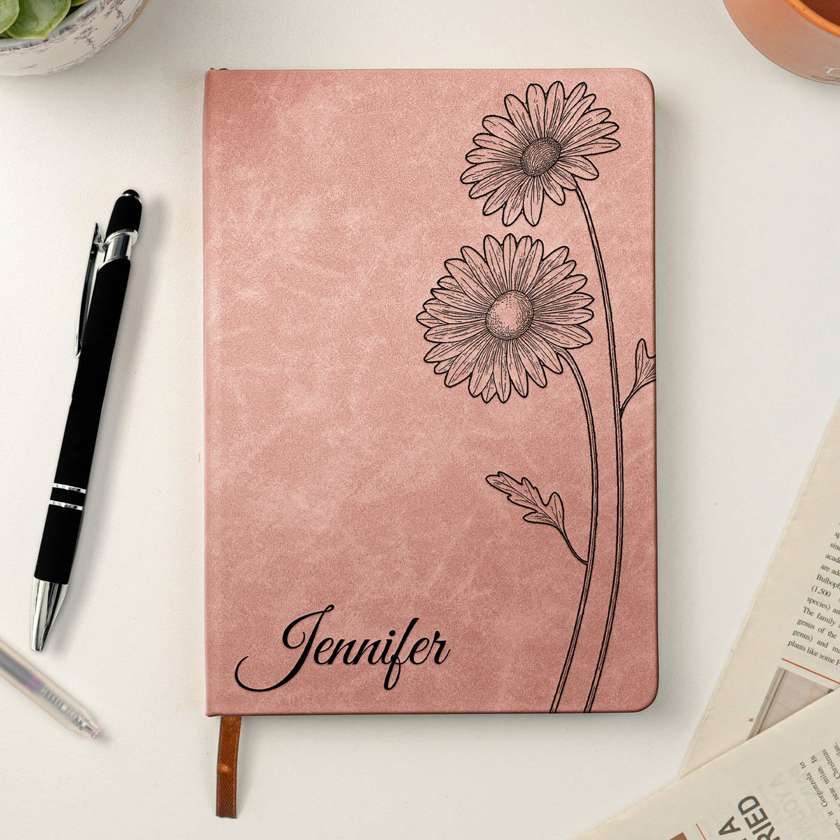 Custom Name Journal Birth Month Flower Gift - Personalized Leather ...