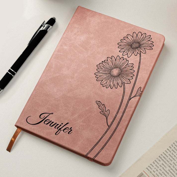 Custom Name Journal Birth Month Flower Gift - Personalized Leather ...