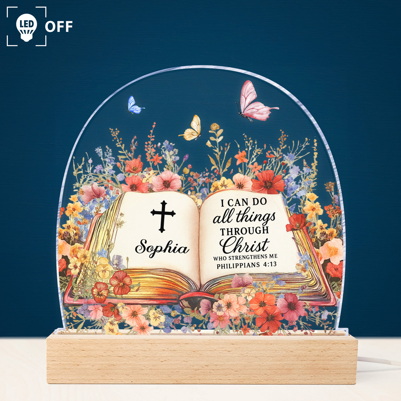 Custom Name With Book Of Favorite Bible Verses - Personalized LED Night ...