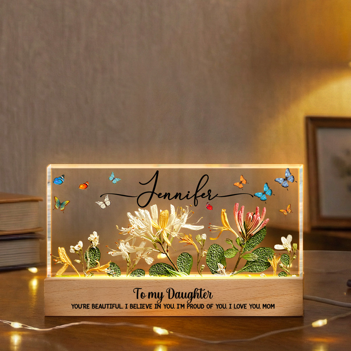 Custom Name & Faux Pressed Birth Flower Gift For Her - Personalized LED ...