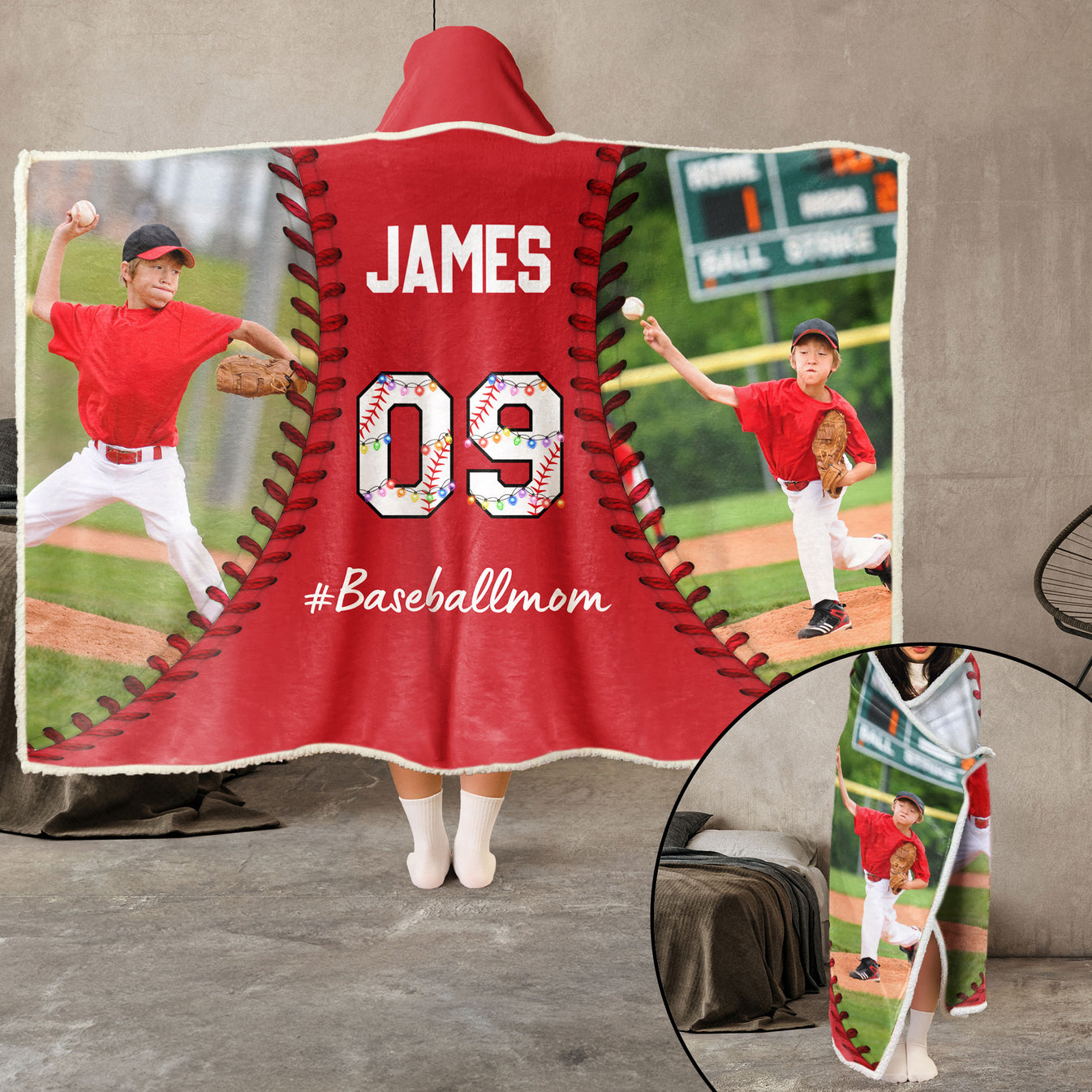 Custom Name & Photo Baseball Mom - Personalized Photo Wearable Blanket ...