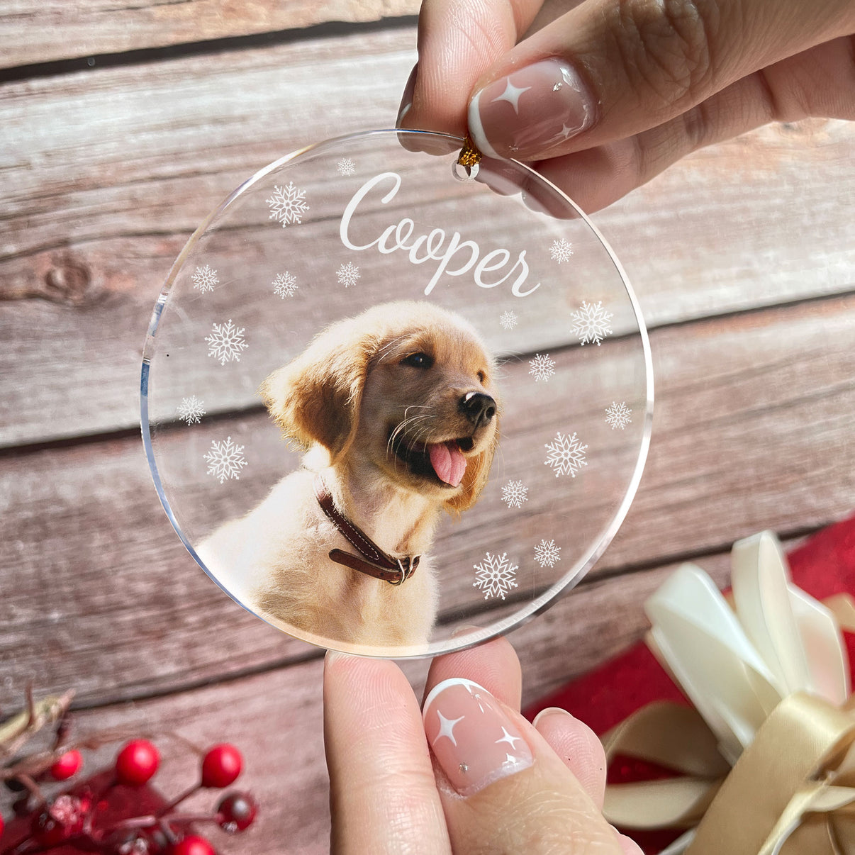 Custom Pet Face - Snowflake - Personalized Acrylic Photo Ornament ...