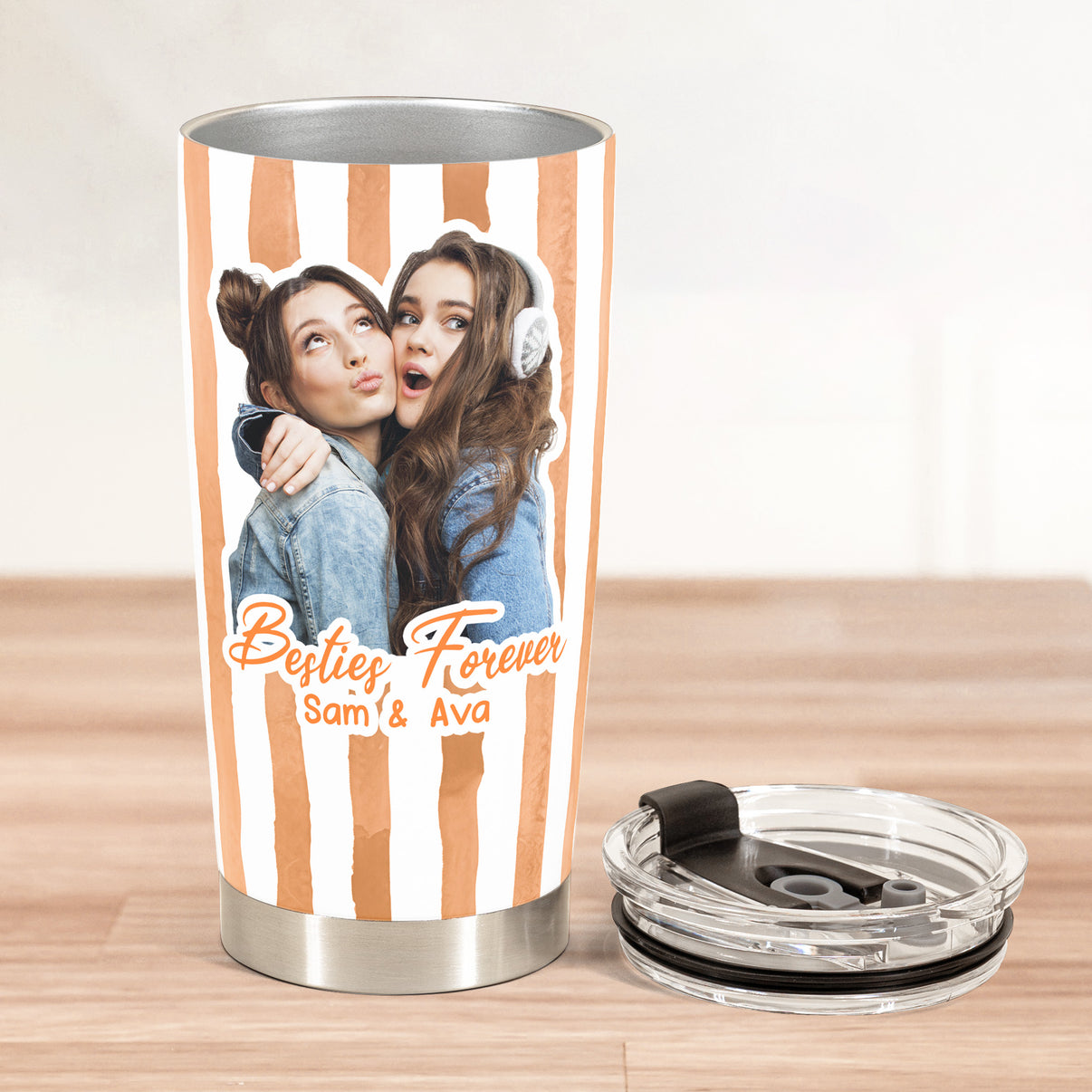 Custom Photo Bestie Cup Stripe Besties Picture - Personalized Photo ...