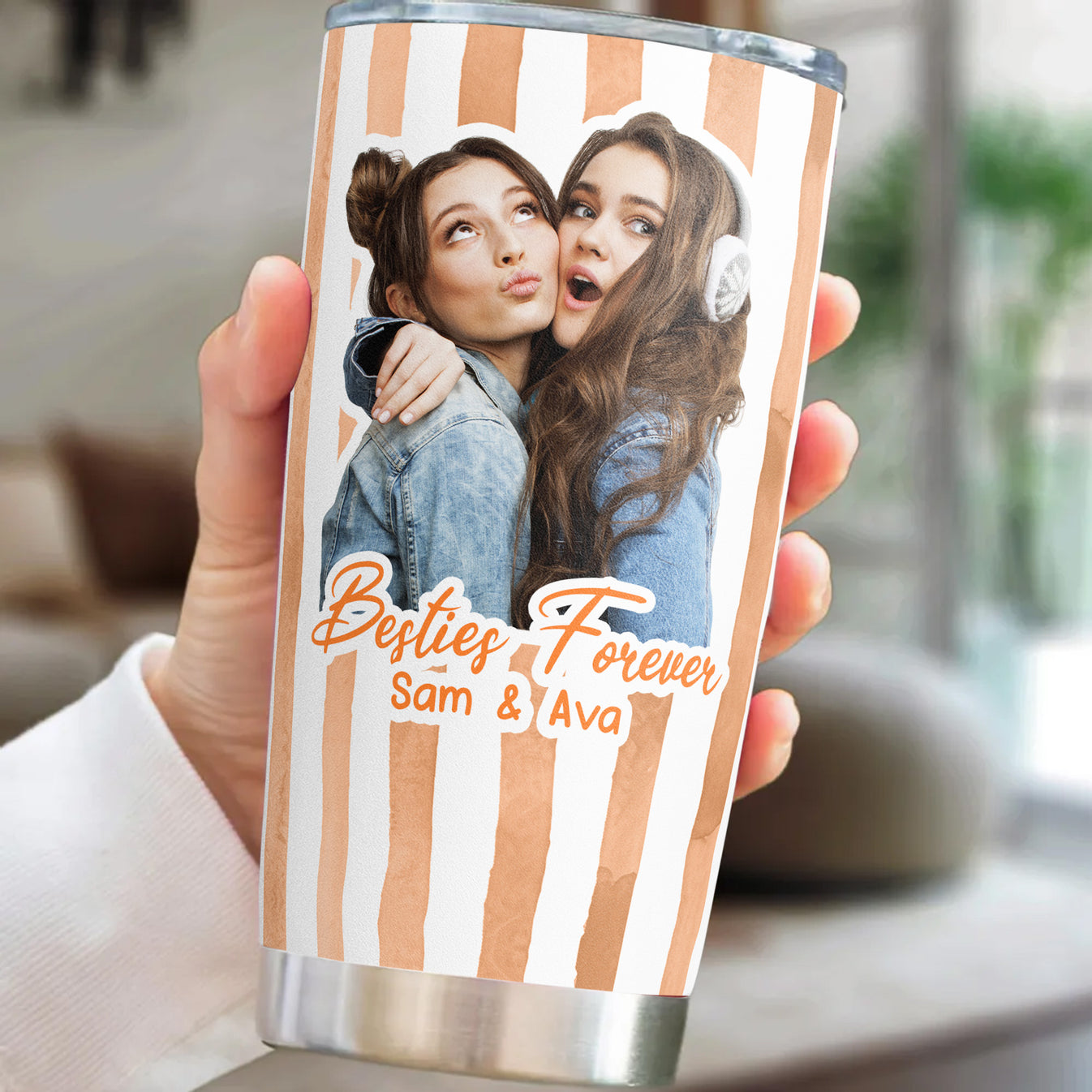 Custom Photo Bestie Cup Stripe Besties Picture - Personalized Photo ...