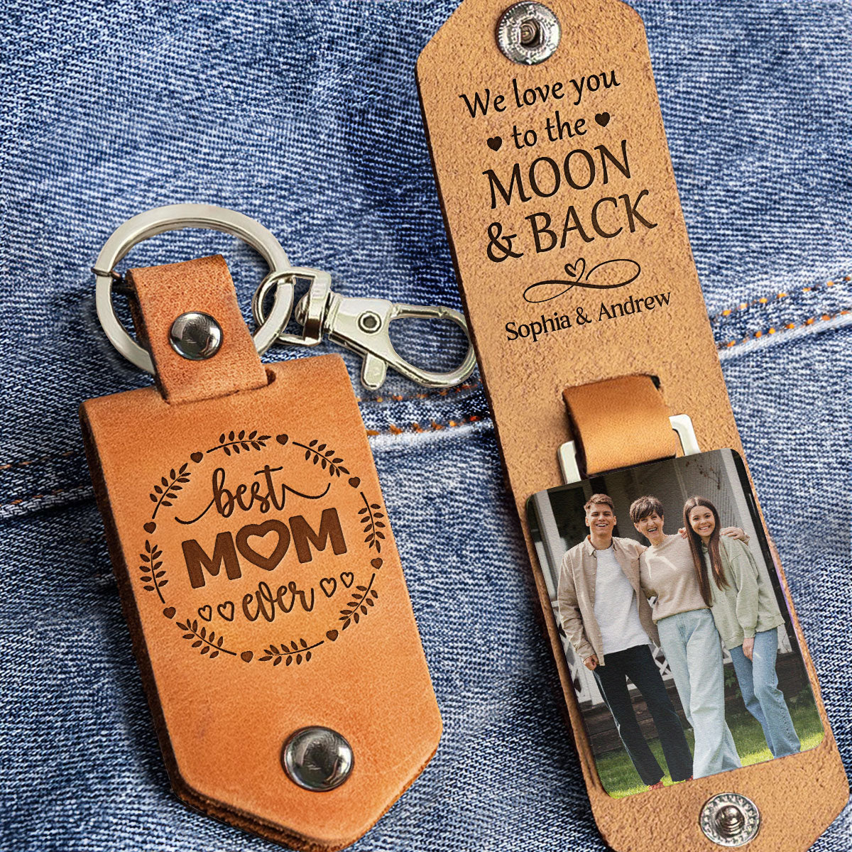 Custom Photo We Love You To The Moon And Back - Personalized Leather P ...