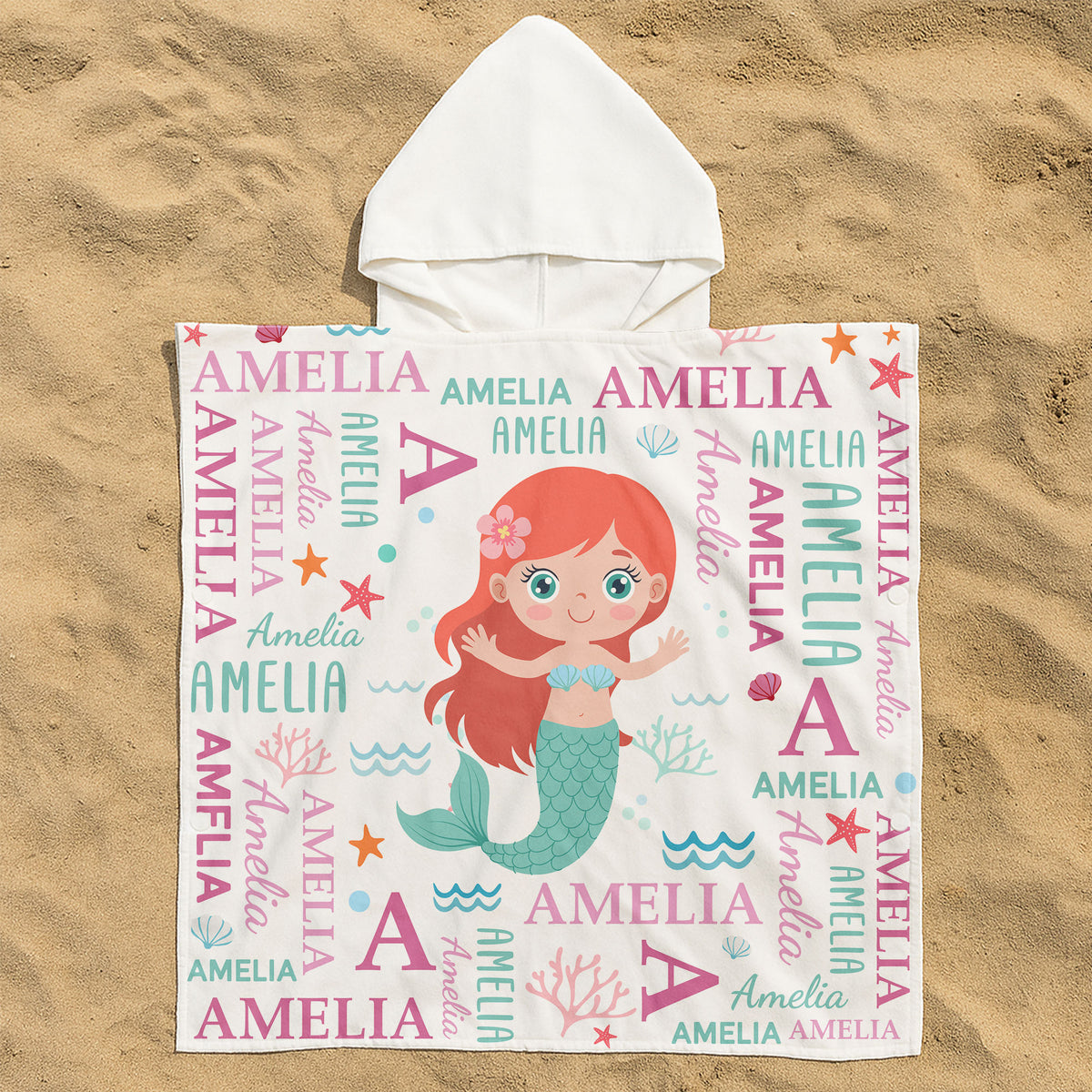 Cute And Beachy Custom Name - Personalized Kids Hooded Towel – Macorner