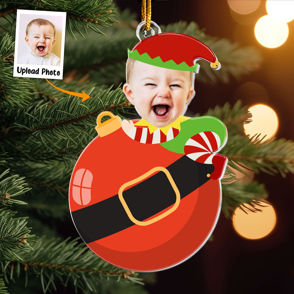 Cute Baby Elf Christmas - Personalized Babys Photo First Christmas ...