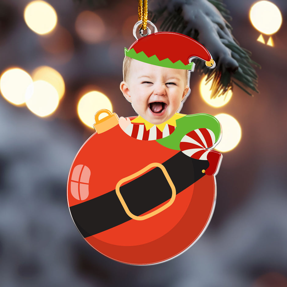 Cute Baby Elf Christmas - Personalized Babys Photo First Christmas ...