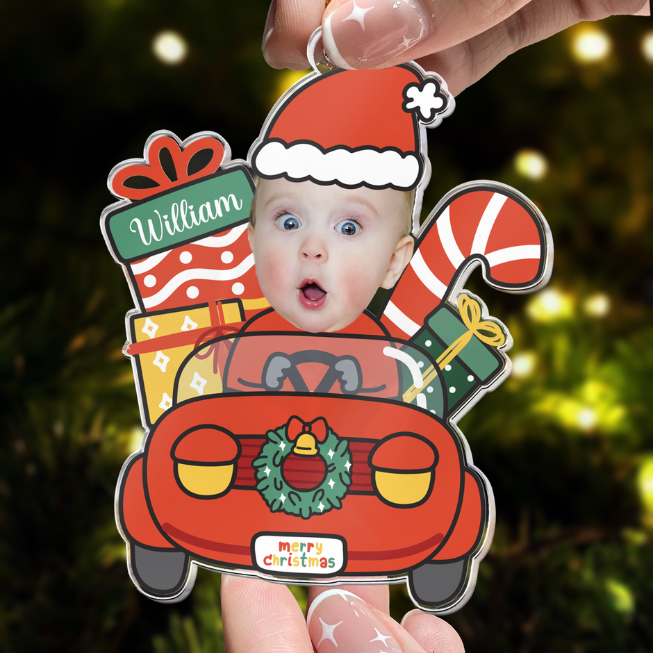 Cute Baby Santa Claus Drive Christmas Car - Personalized Acrylic Photo ...