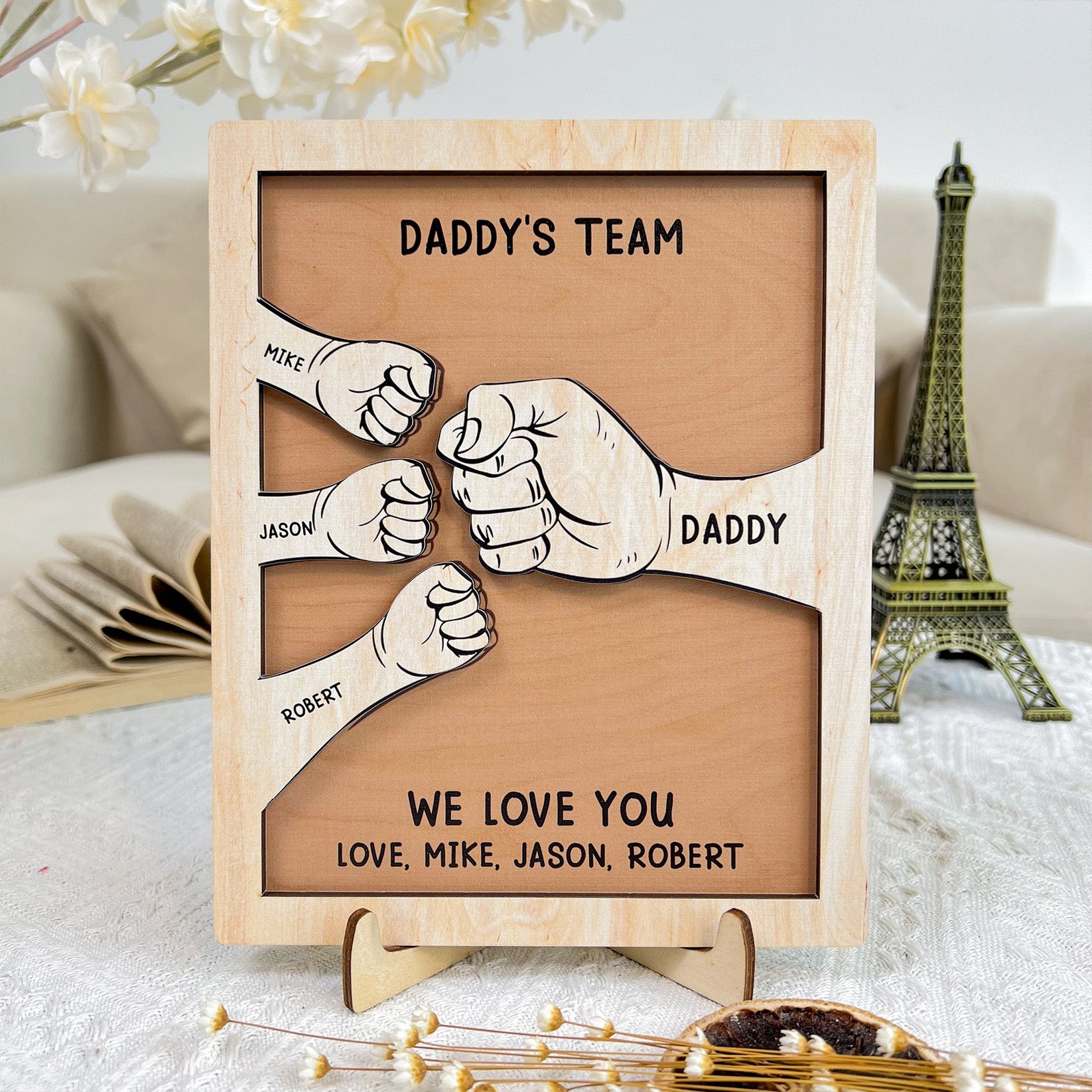 Dad We Love You Hand Bumps Custom Kids Names - Personalized Wooden ...