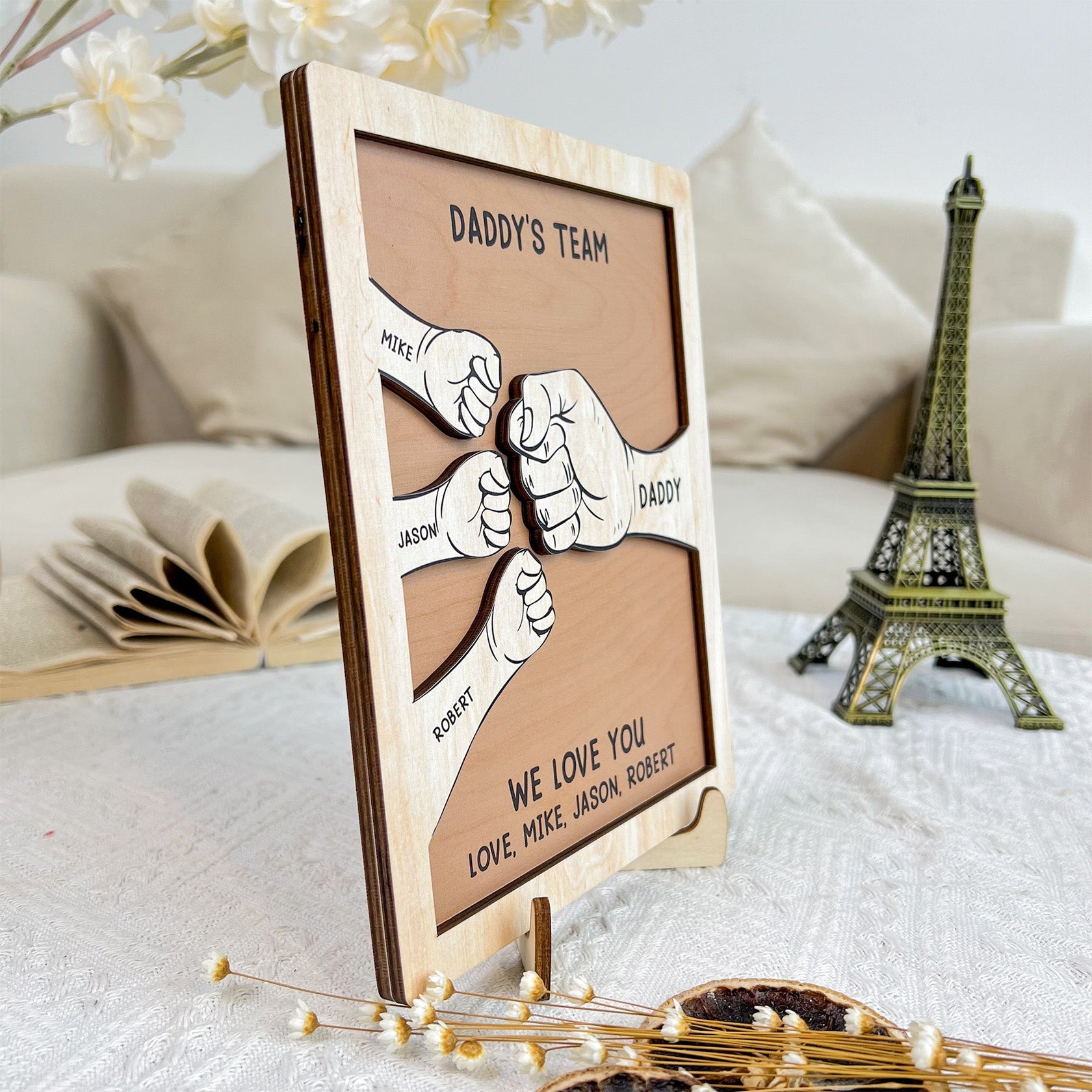 Dad We Love You Hand Bumps Custom Kids Names - Personalized Wooden ...