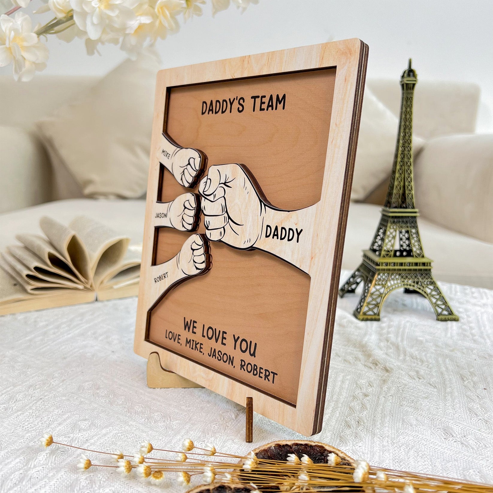 Dad We Love You Hand Bumps Custom Kids Names - Personalized Wooden ...