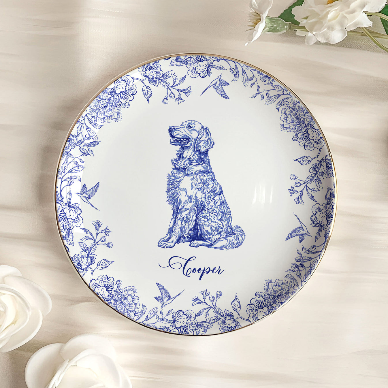 Dog Custom Breeds Chinoiserie Toile De Jouy - Personalized Jewelry Dish ...