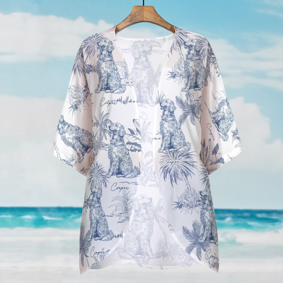 Dog Lover Gift Toile De Jouy Summer Beach French Style - Personalized Kimono Cover Up – Macorner