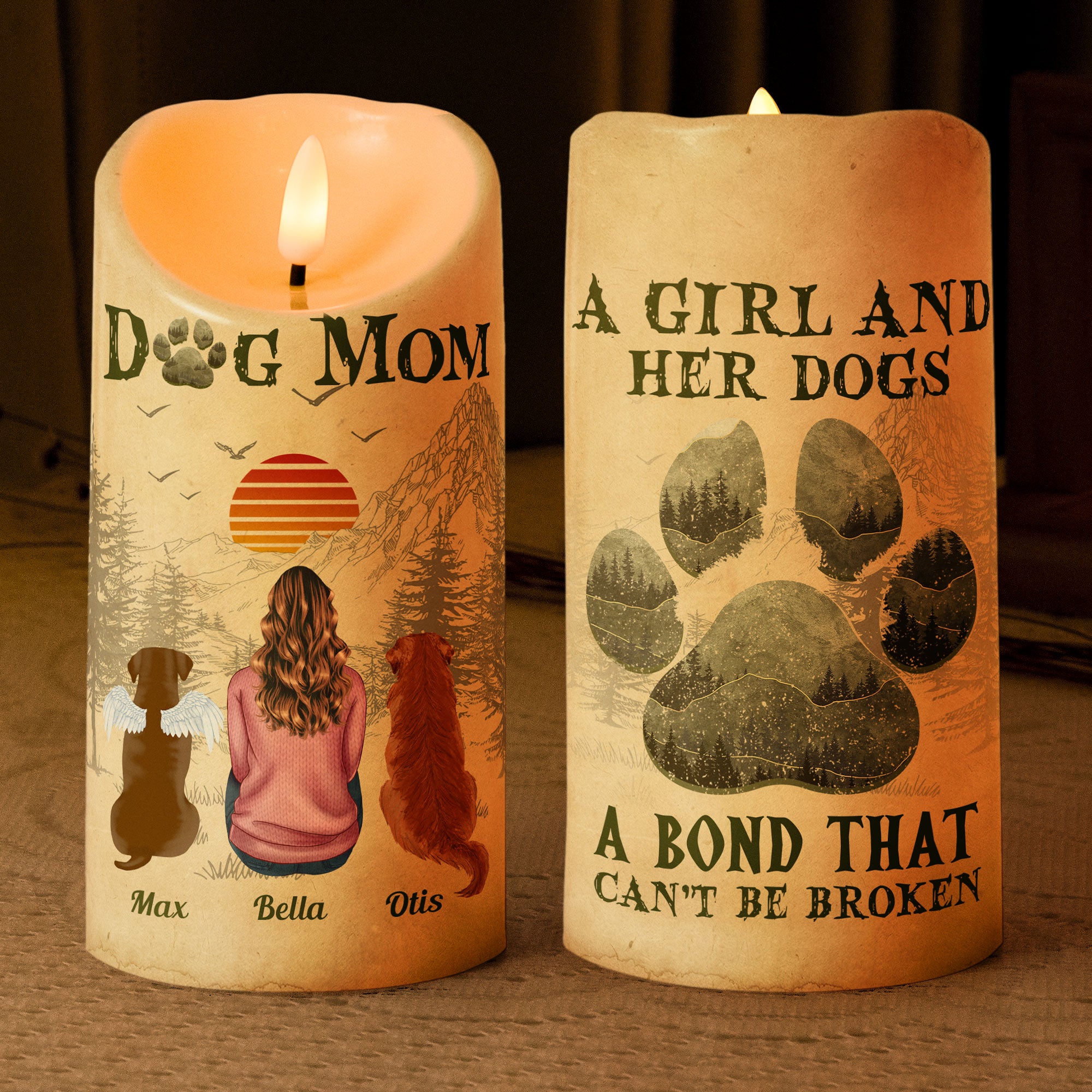 Dog Mom A Girl And Her Dogs Unbreakable Bond - Personalized LED Candle ...