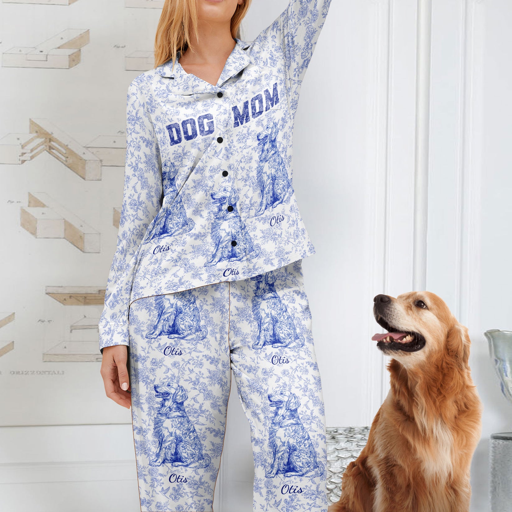 Dog Mom Floral Toile De Jouy French Chinoiserie - Personalized Women's ...