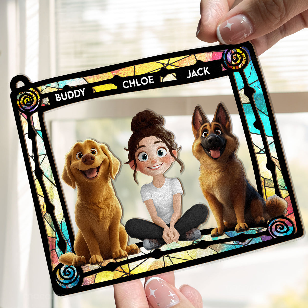 Dog Mom & Her Dogs - Personalized Window Hanging Suncatcher Ornament ...