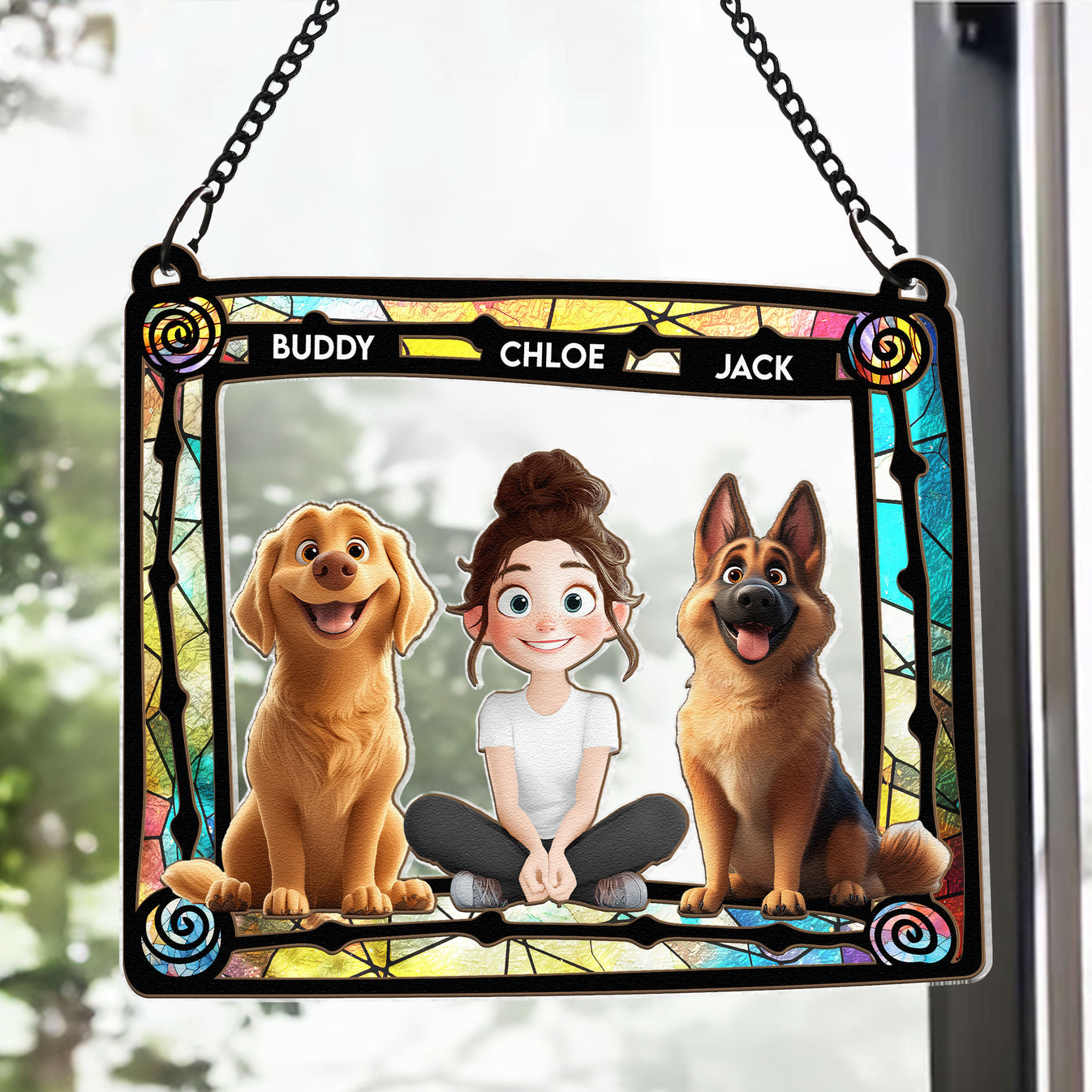 Dog Mom & Her Dogs - Personalized Window Hanging Suncatcher Ornament ...