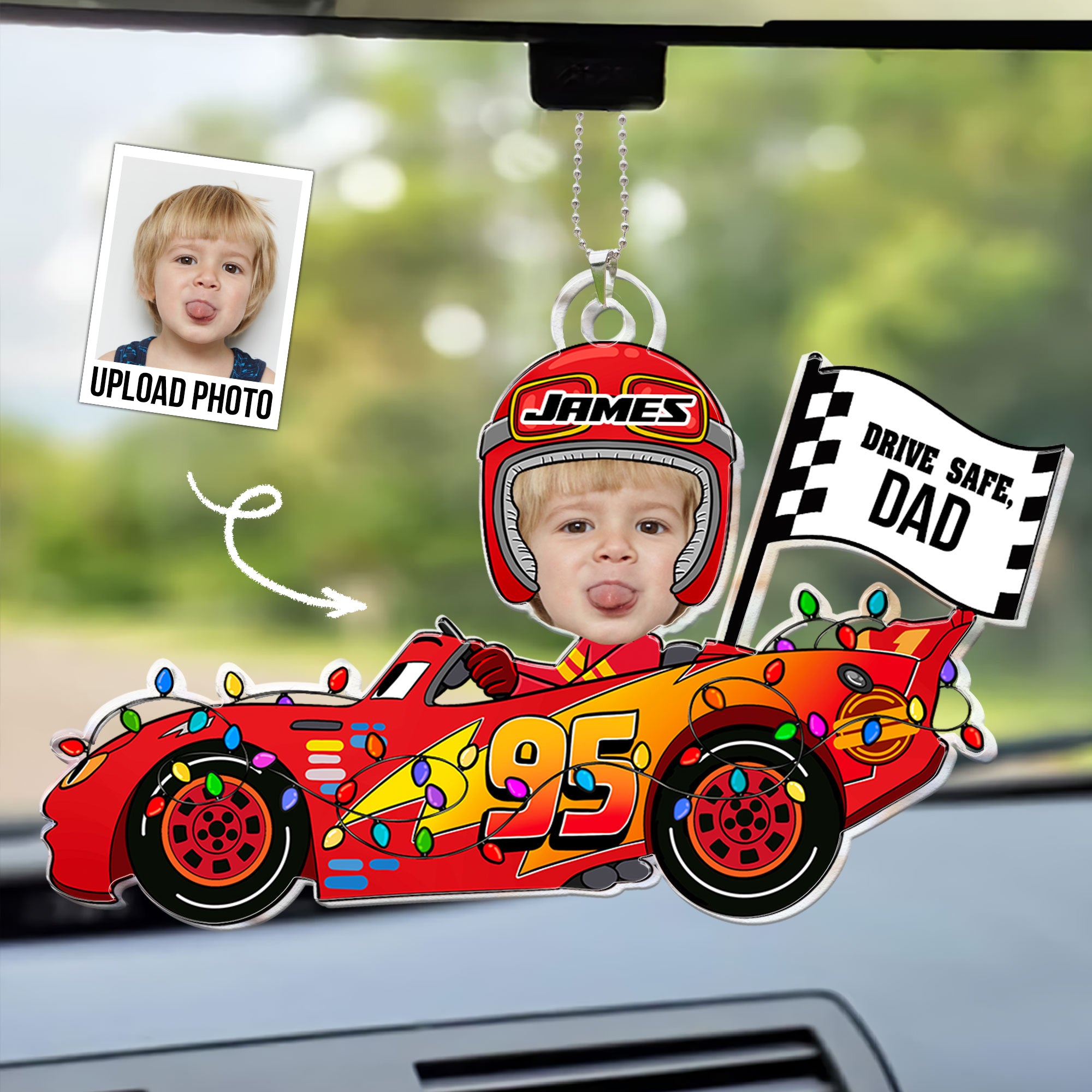 Drive Safe Daddy Custom Face Kid - Personalized Photo Rear View Mirror ...
