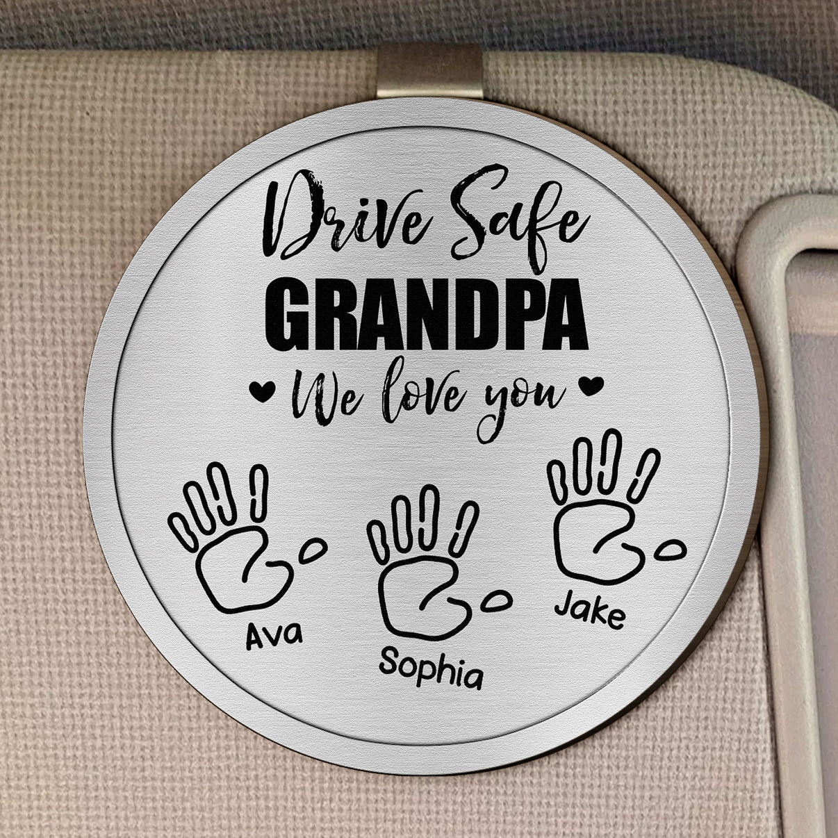 Drive Safe Grandpa We Love You Hand Prints - Personalized Wooden Car ...