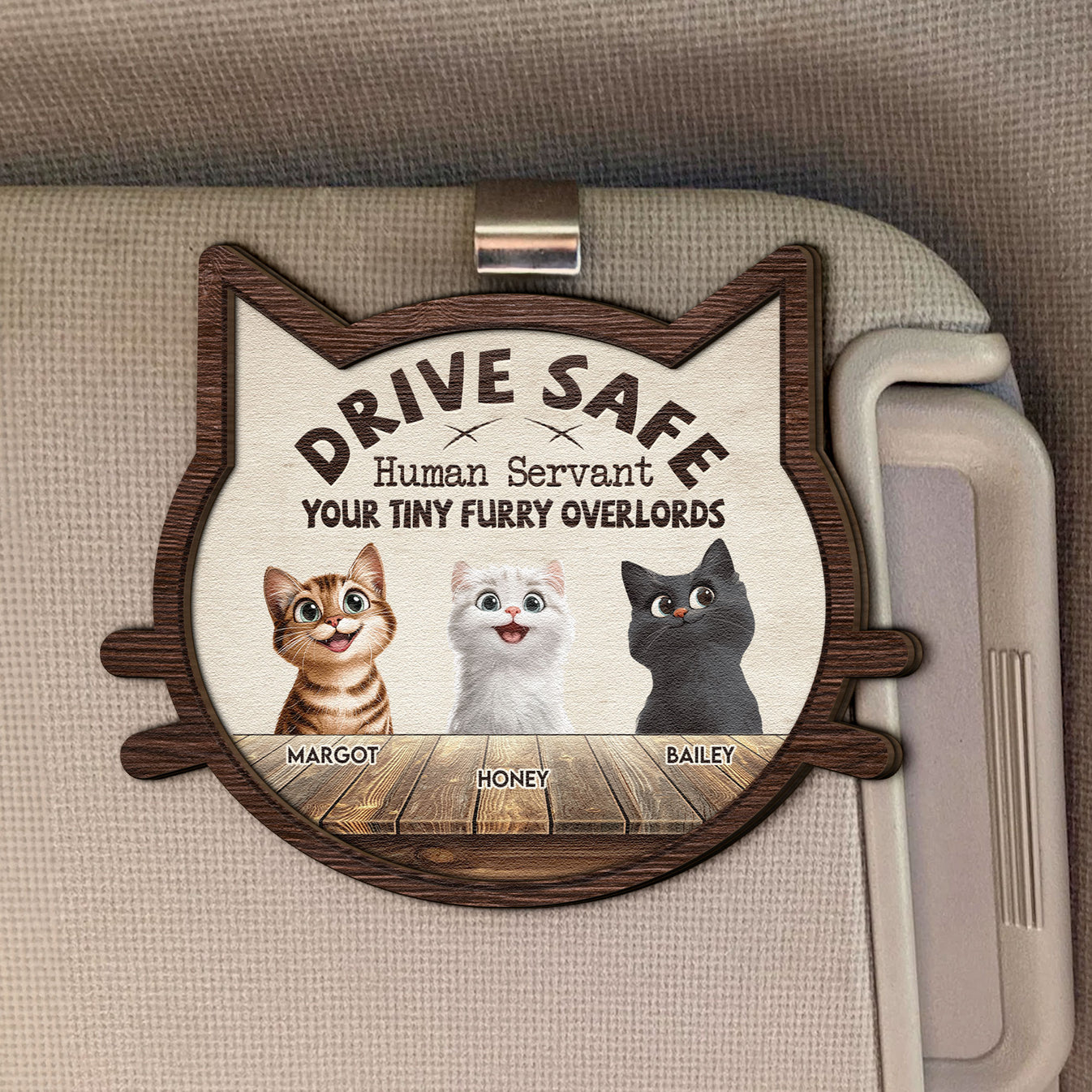 Drive Safe Human Servant - Personalized Wooden Car Visor Clip – Macorner