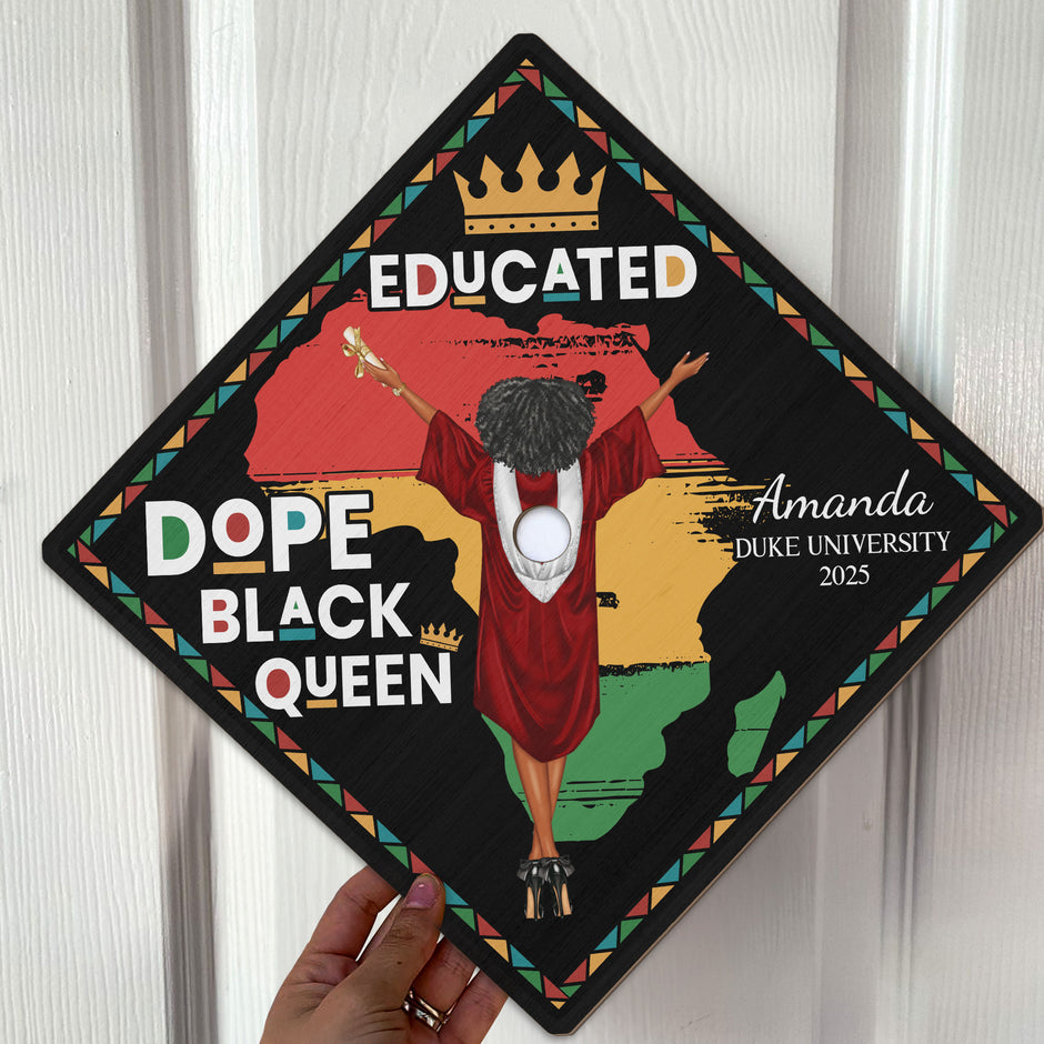 Educated Dope Black King Queen - Personalized Graduation Cap Topper ...
