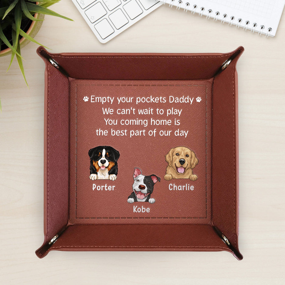 Empty Your Pockets Daddy Play With Us Dogs - Personalized Leather Valet ...