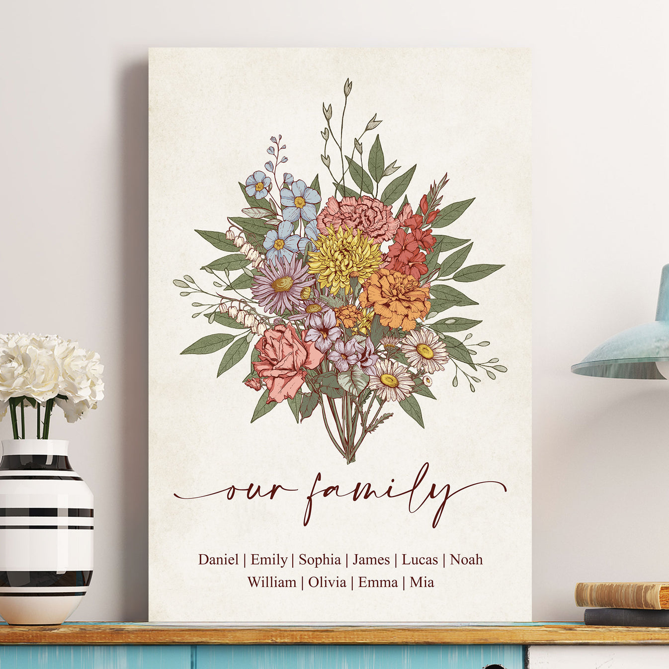 Family Boho Birth Flower Bouquet Flowers Gift For Mom, Grandma, Family ...
