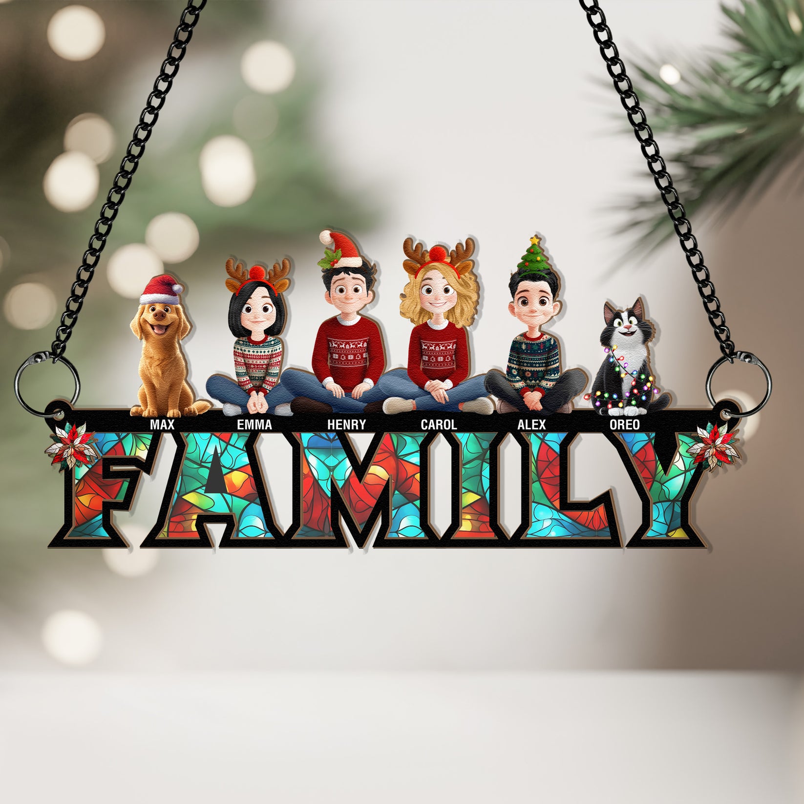 Family Christmas 2025 - Personalized Window Hanging Suncatcher Ornamen ...