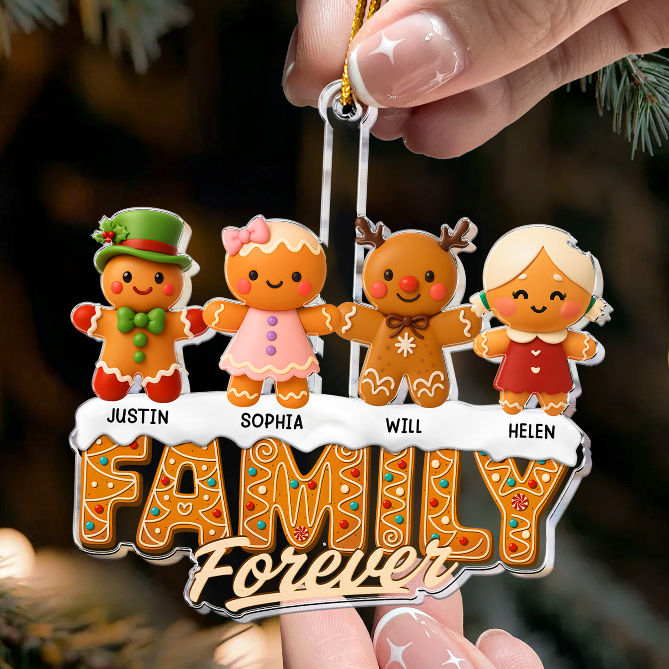 Family Forever Gingerbread - Personalized Acrylic Ornament – Macorner