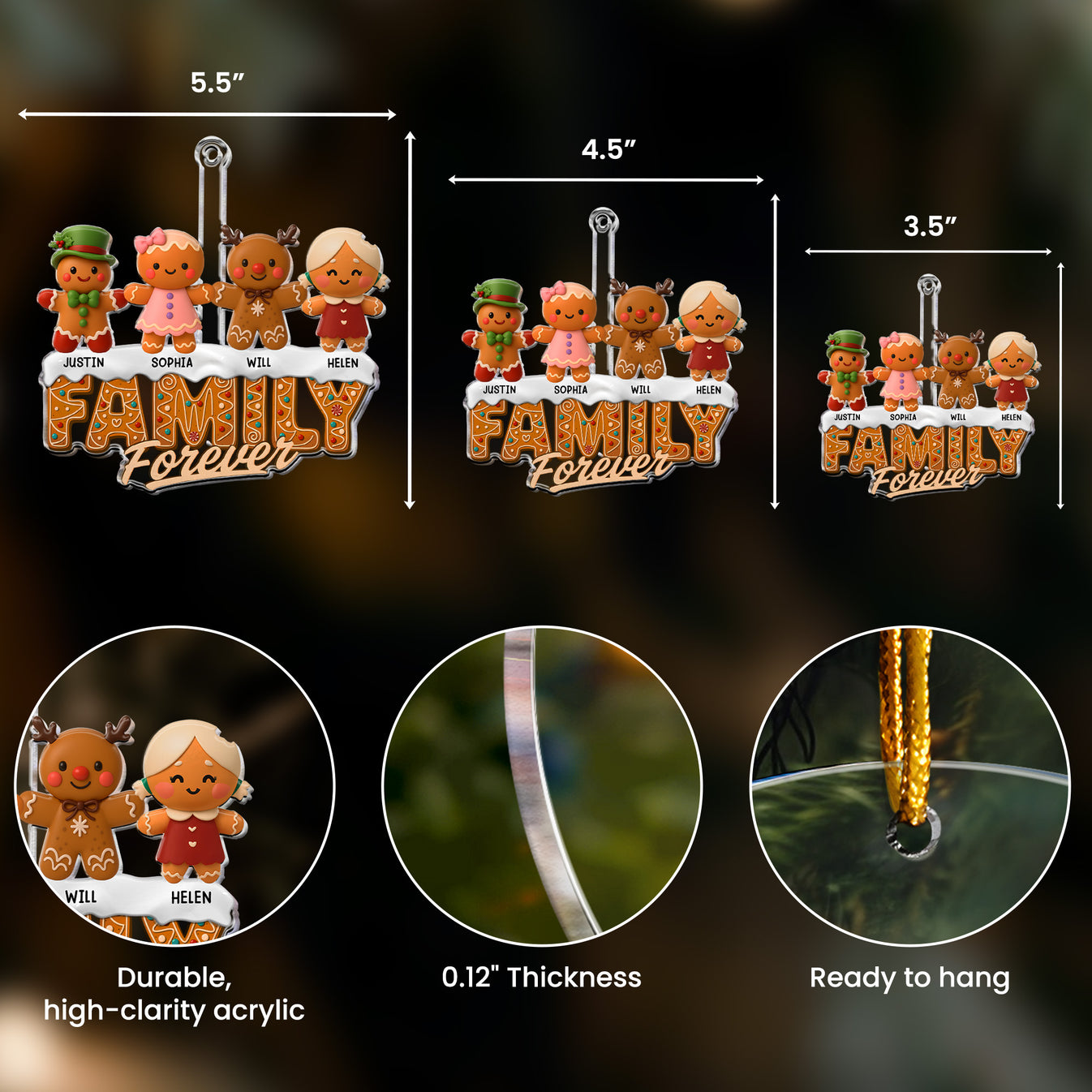 Family Forever Gingerbread - Personalized Acrylic Ornament – Macorner