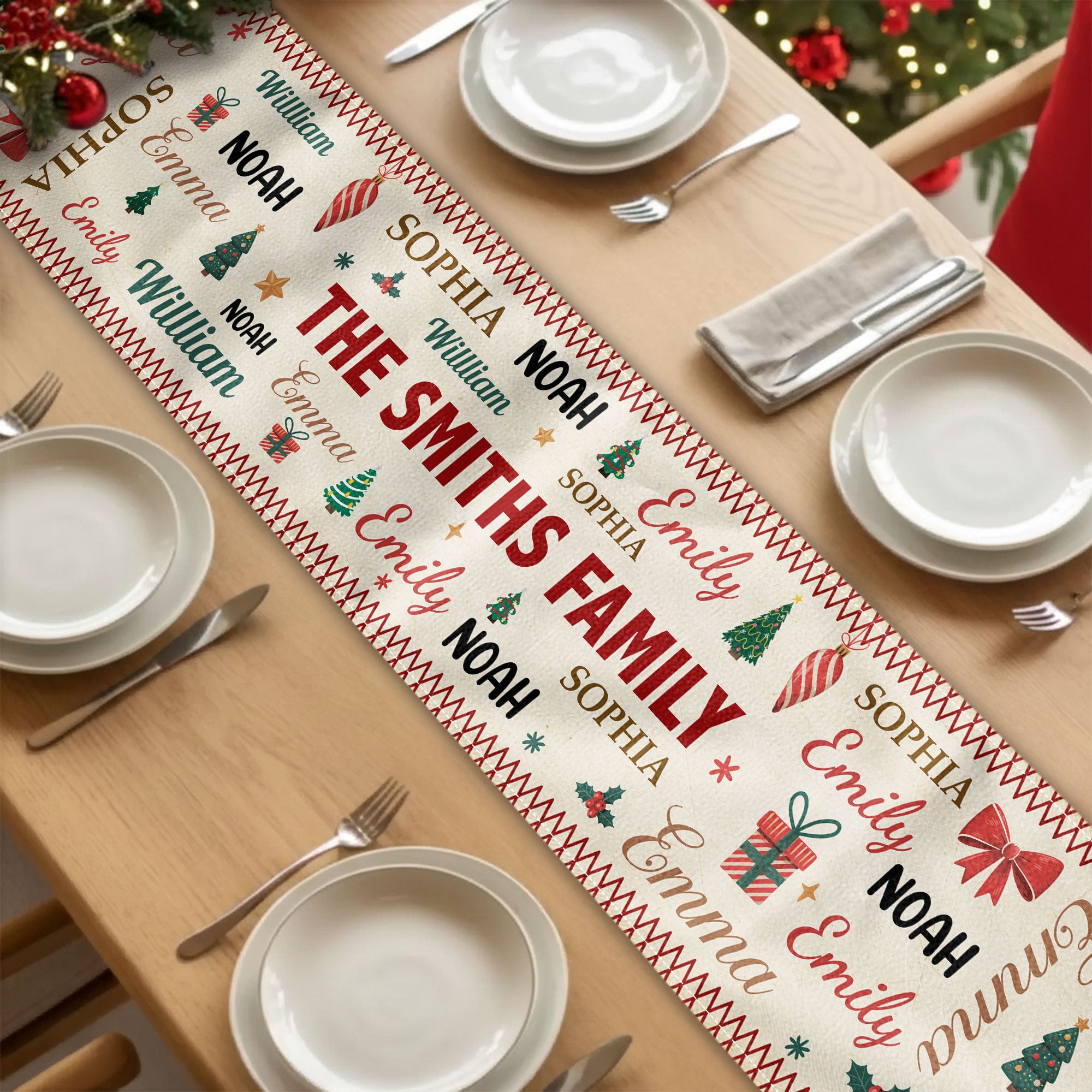 Family Name Word Christmas Theme - Personalized Table Runner – Macorner