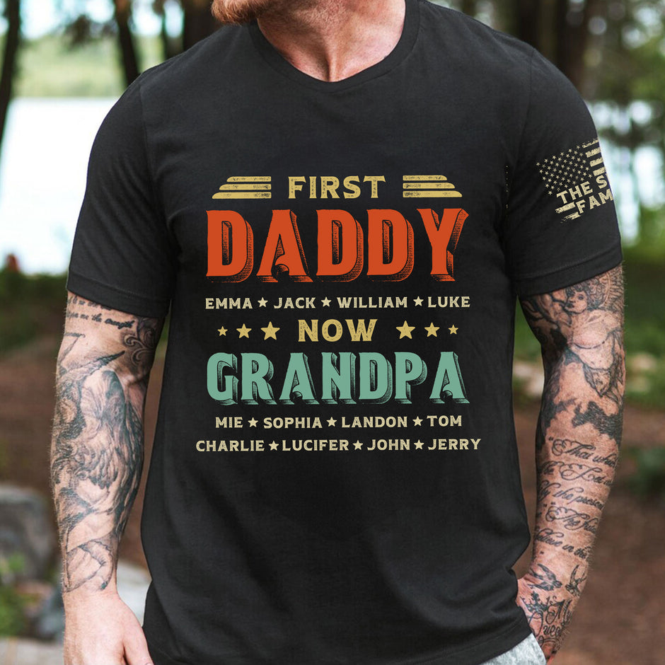 First Dad Now Grandpa Custom Title & Kids Names - Personalized Shirt ...