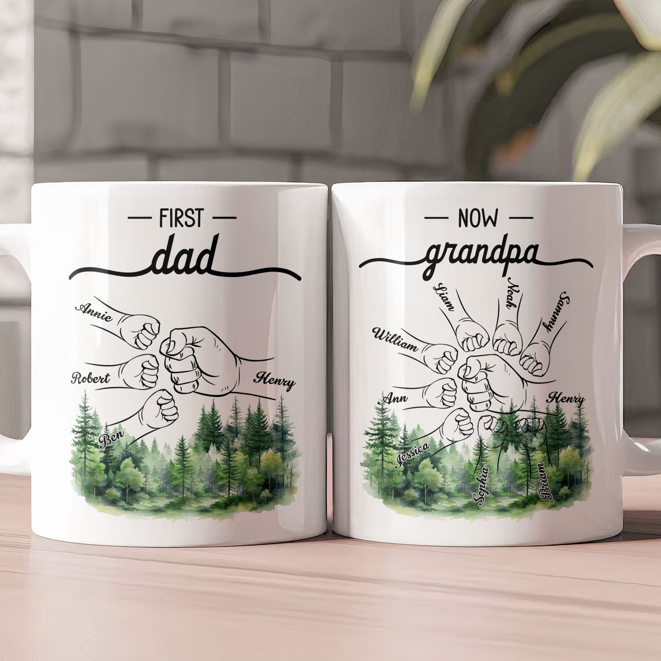 First Dad Now Grandpa - Fist Bumps With Kids' Names - Personalized Mug ...