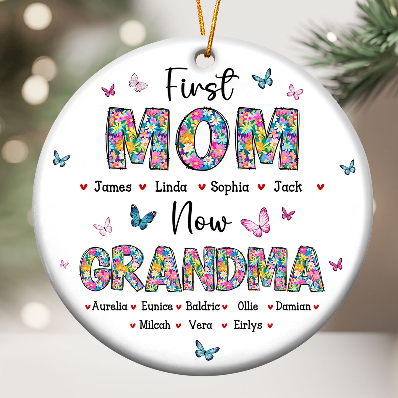 First Mom Now Grandma Floral - Personalized Ceramic Ornament – Macorner