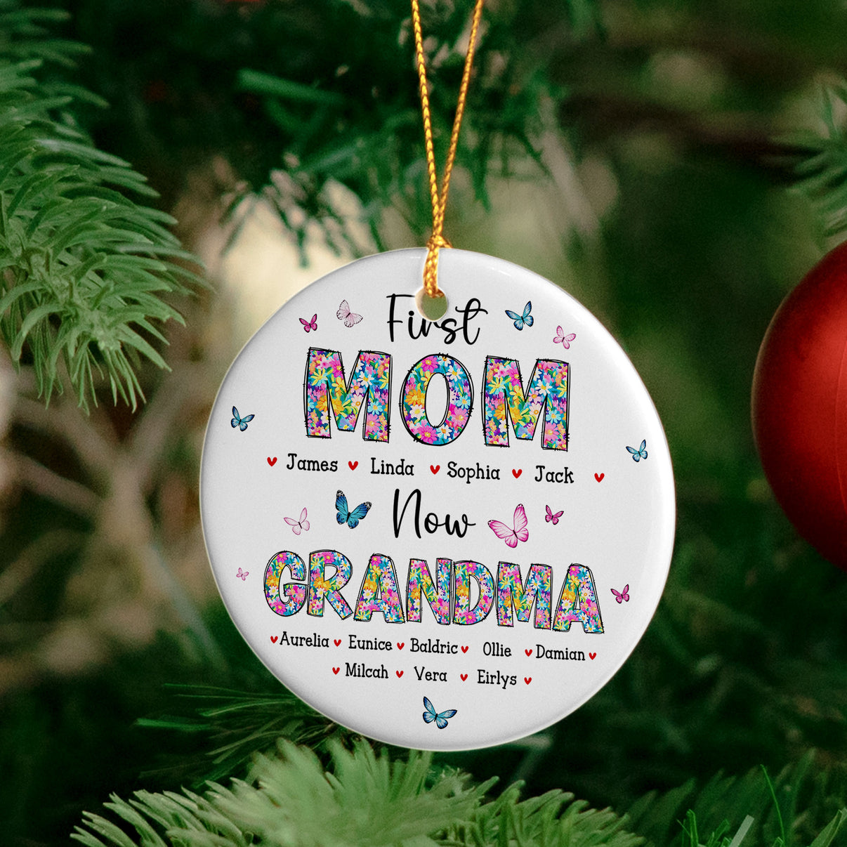 First Mom Now Grandma Floral - Personalized Ceramic Ornament – Macorner
