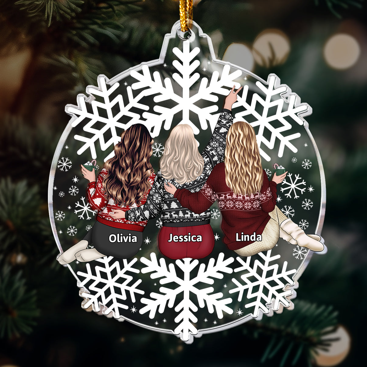 Friends, Family Sitting Together Snow Globe - Personalized Acrylic Orn ...
