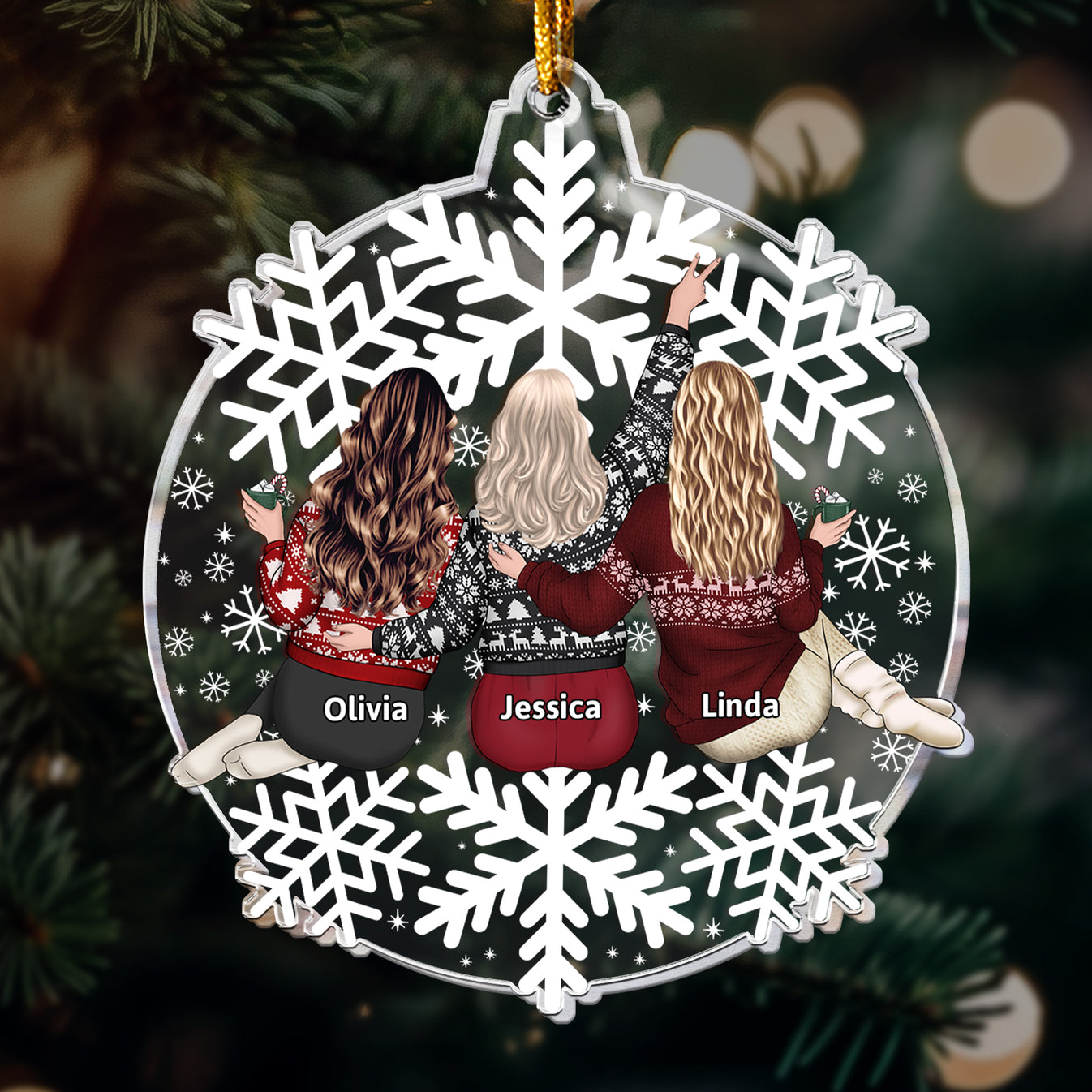 Friends, Family Sitting Together Snow Globe - Personalized Acrylic Orn ...