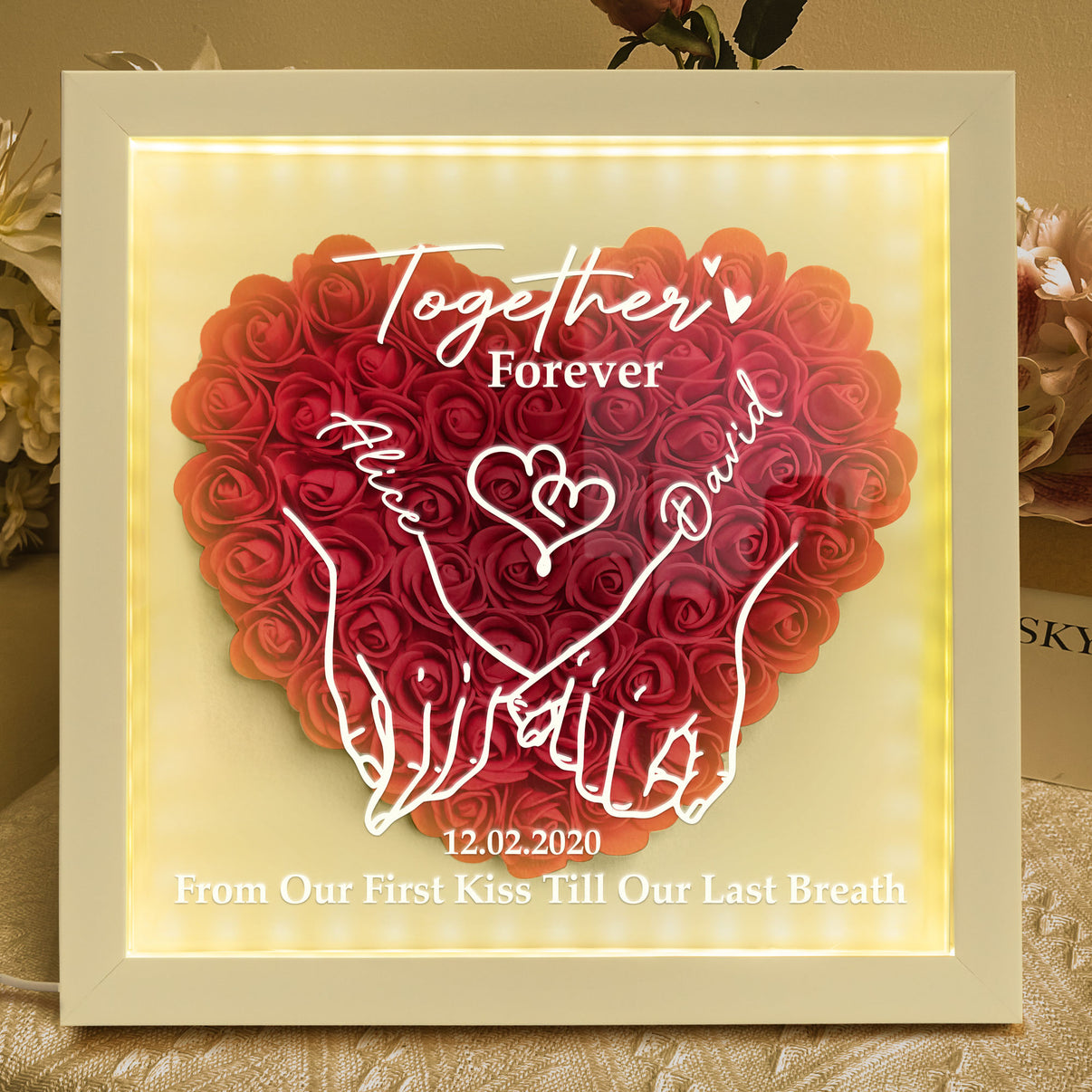 From Our First Kiss Till Our Last Breath - Personalized Flower Shadow ...