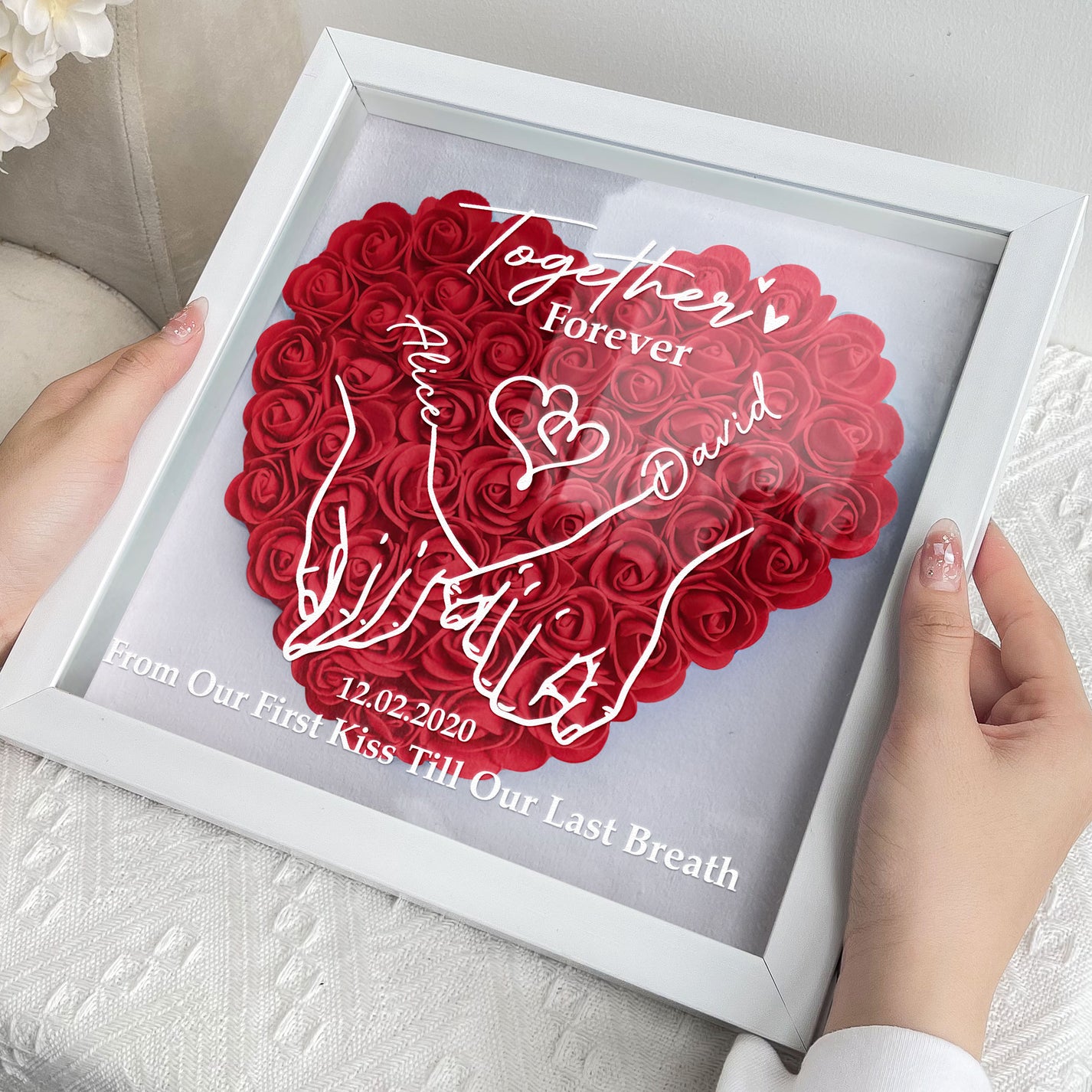 From Our First Kiss Till Our Last Breath - Personalized Flower Shadow ...